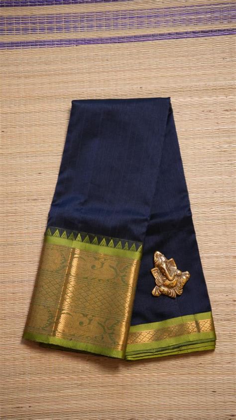 Mangalagiri Silk Cotton Kanchi Border Saree 15 01 05 02 Dark Navy B