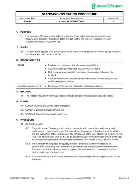 Clinical Evaluation Sop Greenlight Guru Download Free Pdf Evaluation
