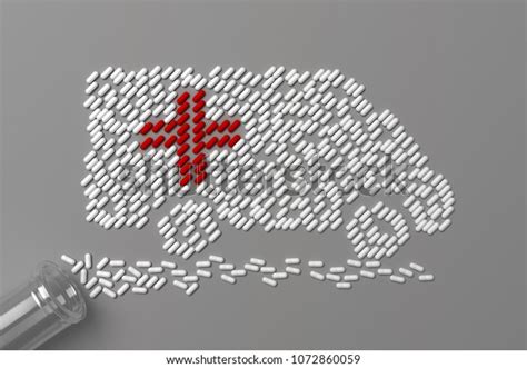 Lots Crumbled Tablets Form Ambulance On Stock Illustration 1072860059