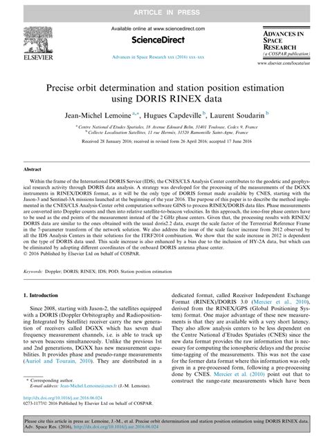 Pdf Precise Orbit Determination And Station Position Estimation Using