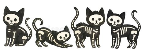Spooky Skeleton Cats Halloween Illustration Stock Illustration