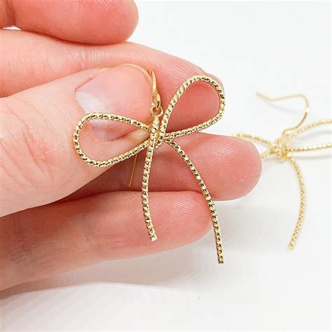Gold Bow Earrings Etsy