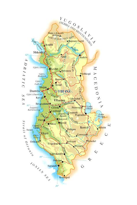 Detailed Physical Map Of Albania With Cities Roads And Airports