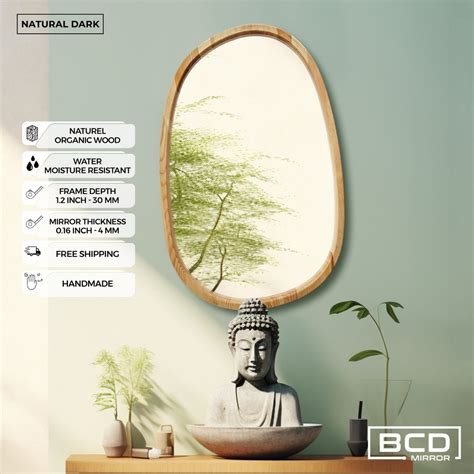 Pine Tree Asymmetric Frame Wood Wall Natural Mirror L Cobble Irregular