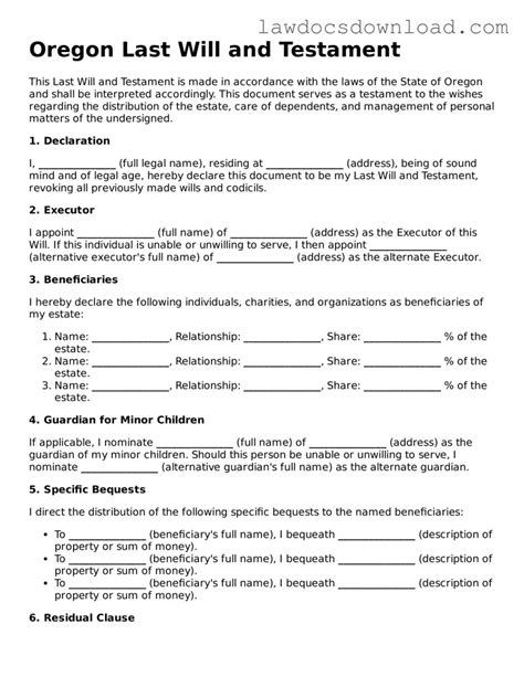 Free Oregon Last Will And Testament Forms Printable Template