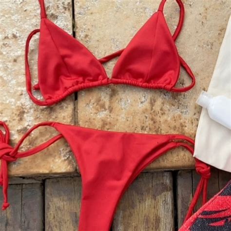 Conjunto Biquini Cortininha Cereja Cora Moda Praia E Fitness