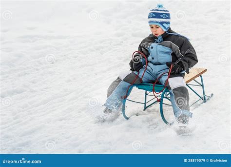 Boy Sledding Stock Image Image Of Happiness Hill Snow 28879079