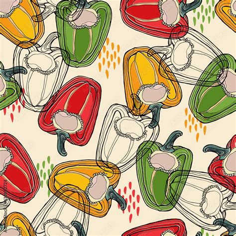Peppers Colorful Background Hand Drawn Bell Sweet Peppers Pattern