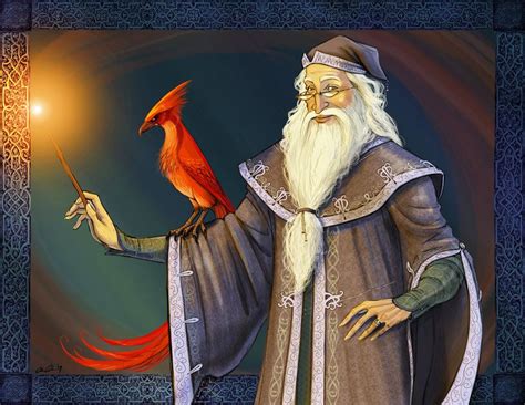 Albus Dumbledore And Fawkes The Phoenix Harry Potter Illustrations