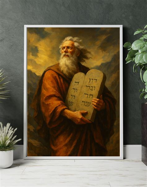 Moses With The Ten Commandments Biblical Wall Art Print Dramatic