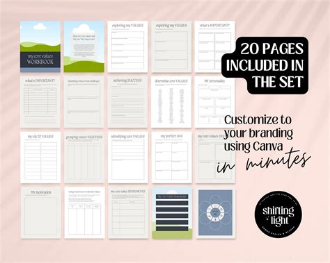 Core Values Workbook Canva Template Life Coaching Tools Digital