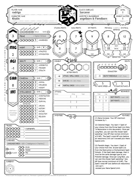 Dc20 Playtest Preview Fillable Character Sheet Pdf