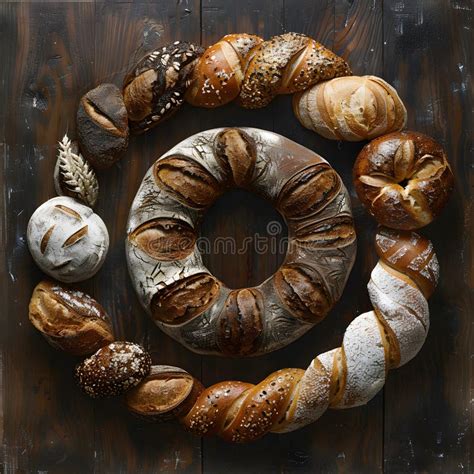 An Array Of Diverse Bread Types Are Displayed In A Circular Formation