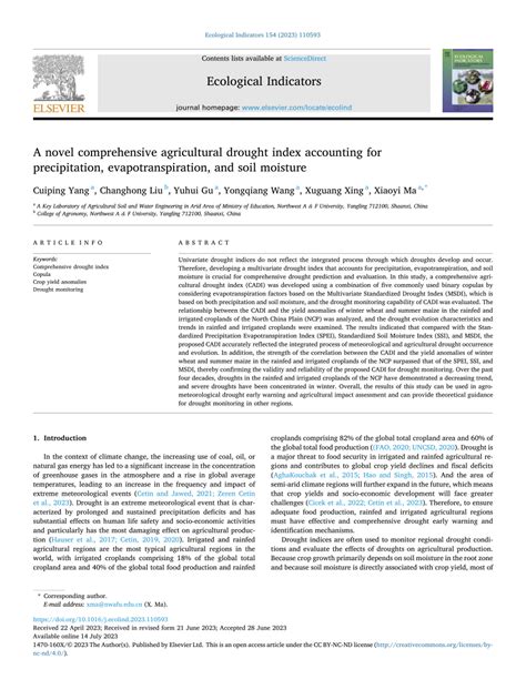 Pdf A Novel Comprehensive Agricultural Drought Index Accounting For Precipitation