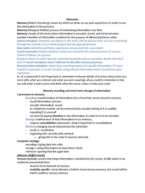 understanding memory a comprehensive overview of the key concepts models and theories of