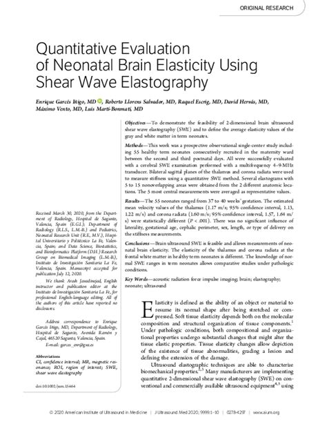 Pdf Quantitative Evaluation Of Neonatal Brain Elasticity Using Shear