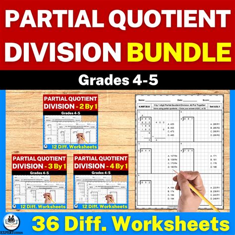 Partial Quotients Division For Grade 4 Worksheets Bundle Expertuition