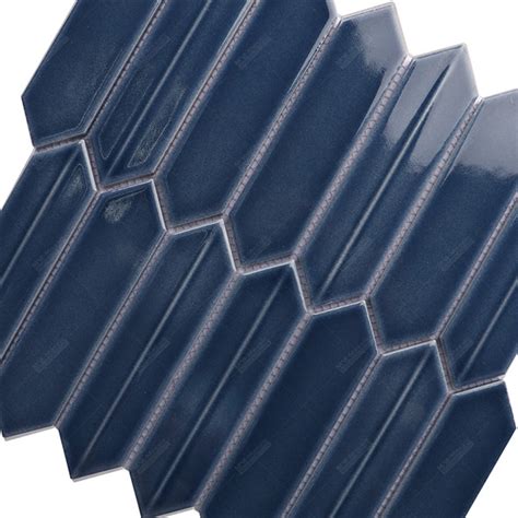 Wholesale China Glazed Blue Picket Long Hexagon Modern Ceramic Mosaic