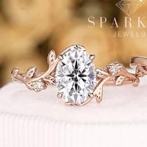Nature Inspired Oval Shape Moissanite Leaf Engagement Ring Set 14k