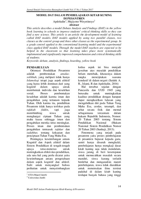 Pdf Model Dat Dalam Pembelajaran Kitab Kuning Di Pesantren