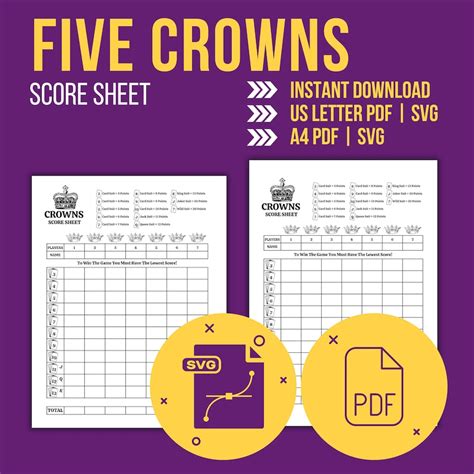 Five Crowns Game Score Sheet 5 Crowns Printable Template 5 Crowns