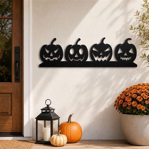 Halloween Metal Jack O Lanterns Pumpkin Row Wall Art Spooky Fall