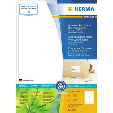 Herma Etikett 10736 Herma Universal Etiketten Recycling 199 6 X 289 1 Mm 80 Bl