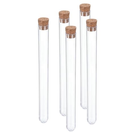 Uxcell 13ml Plastic Test Tubes With Cork Stoppers 5pcs 150x15mm Tubes