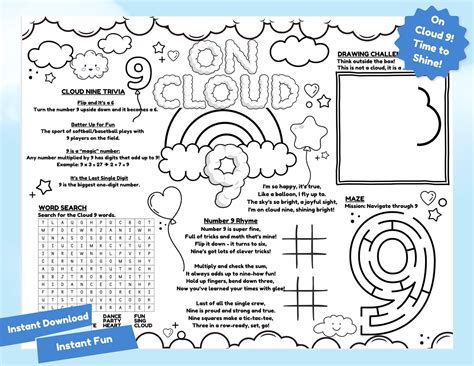 Cloud 9 Birthday Activity Sheet Printable Instant Download Etsy