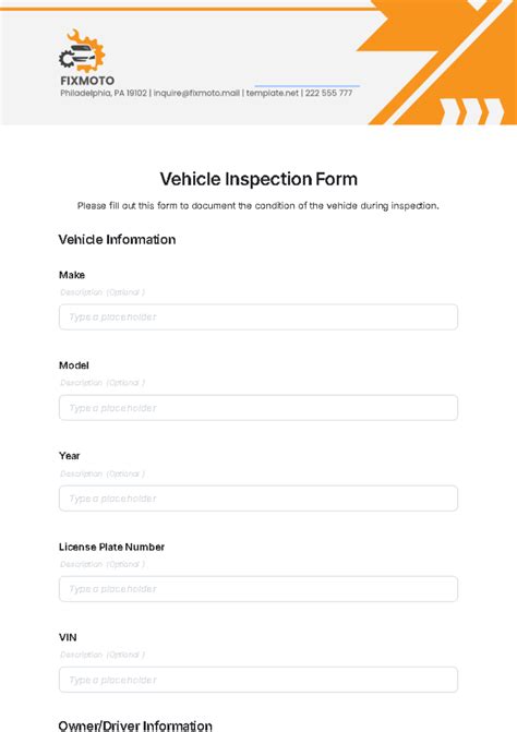 Free Vehicle Inspection Form Template To Edit Online