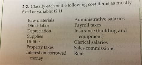 Solved 2 2 Classify Each Of The Following Cost Items As