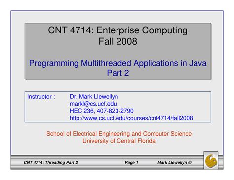 Programming Multithreaded Application In Java Lecture Slides Cnt 4714 Docsity