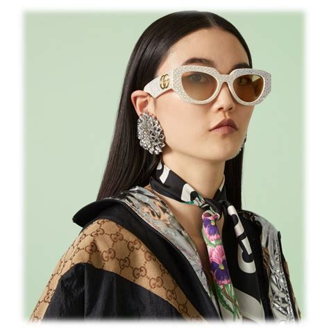 Gucci Geometric Frame Sunglasses Ivory Brown Gucci Eyewear Avvenice