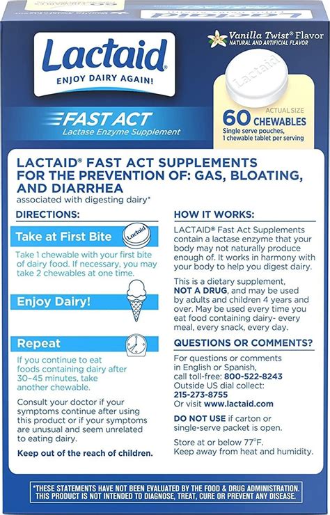 Lactaid Fast Act Chewables 60 Ct Pack Of 4 Natural Lactase Enzyme