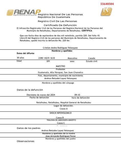 Ejemplo Certificado De Defuncion Renap Guatemala 4 Pdf Pdf