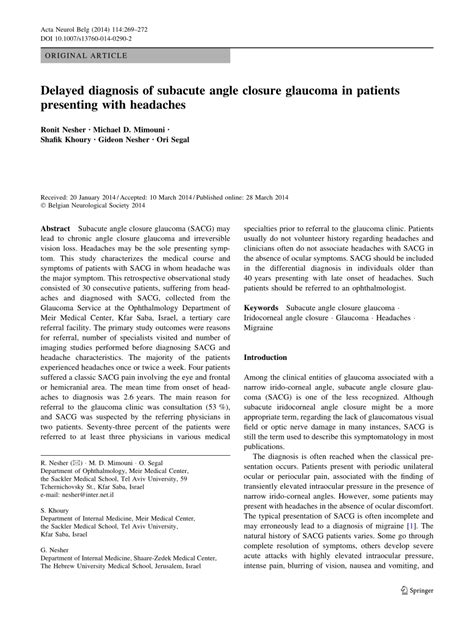 Pdf Delayed Diagnosis Of Subacute Angle Closure Glaucoma In Patients