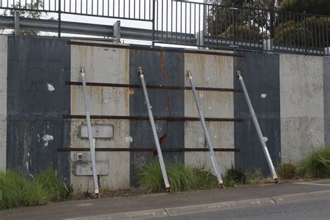 Failing Retaining Wall Propped Up In The Taylors Road Underpass At