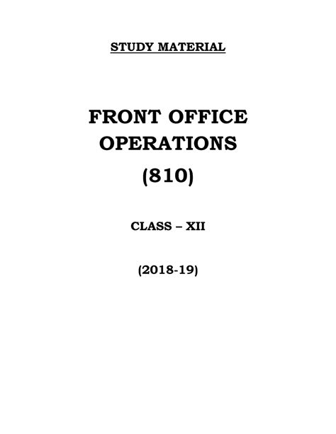 810 Front Office Operations Xii Study Material Front Office