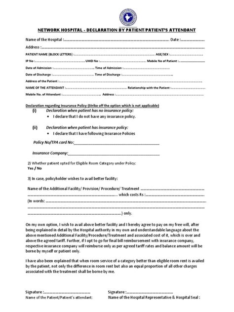 Declaration Form For Network Hospital Other Than Ppn Pdf Patient Declaration Form For Network Hospital Other Than Ppn Pdf Patient