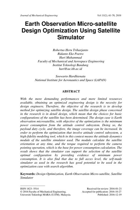 Pdf Earth Observation Micro Satellite Design Optimization Using Satellite Simulator