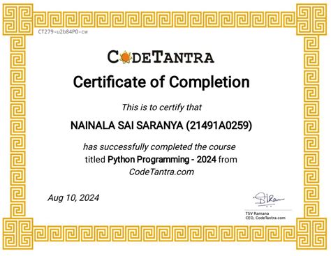 Successfully Completed Python Course In Codetantracodetantra Saranya
