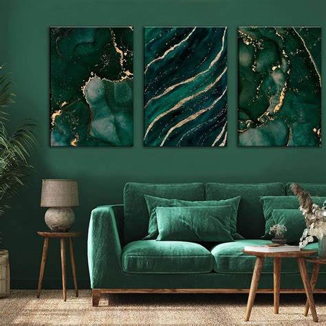 Abstract Dark Green Golden Watercolor Ink Wall Art Canvas Poster