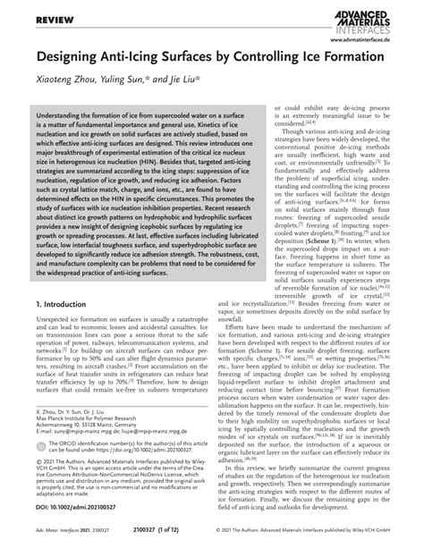 Pdf Designing Anti‐icing Surfaces By Controlling Ice Formation
