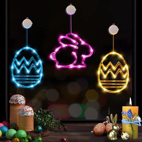Lolstar Easter Window Lights Easter Window Decorations3 Pack Easter