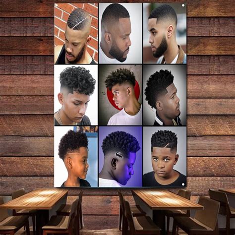 Black Barber Shop Hairstyle Poster Men Barber Poster Stock