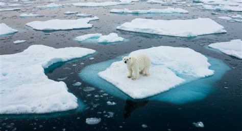 Polar Bear On Melting Ice Floe A Lone Polar Bear Stands On A Shrinking