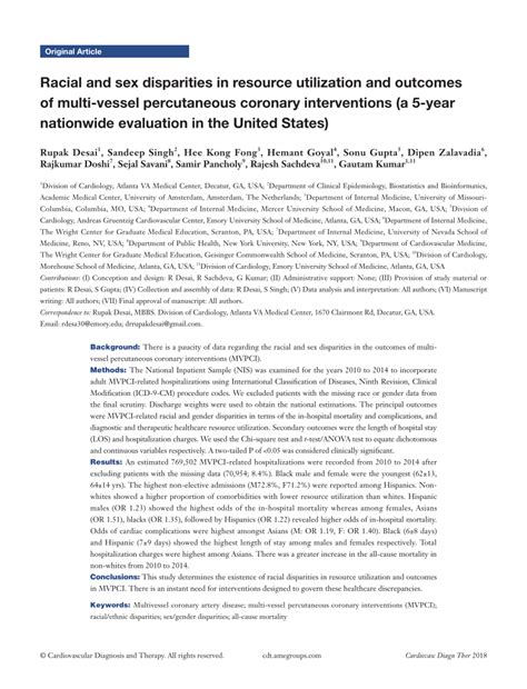 Pdf Racial And Sex Disparities In Resource Utilization And Outcomes