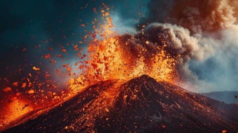 An Eruption Of Fiery Hues And Explosive Energy As The Volcano Unleashes Its Vibrant Display Of
