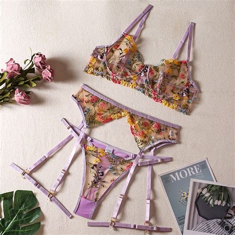 Floral Embroidery Lace 3 Piece Lingerie Set The Black Friesian