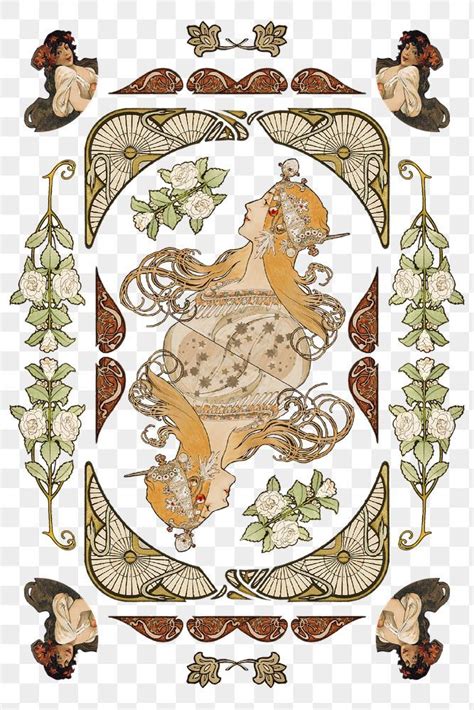 Lady And Ornament Art Nouveau Png Set Remixed From The Artworks Of
